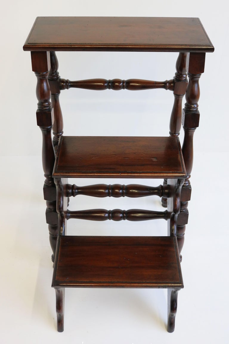 Antique English Victorian Library Stairs / Steps Carved Wood Foldable ...