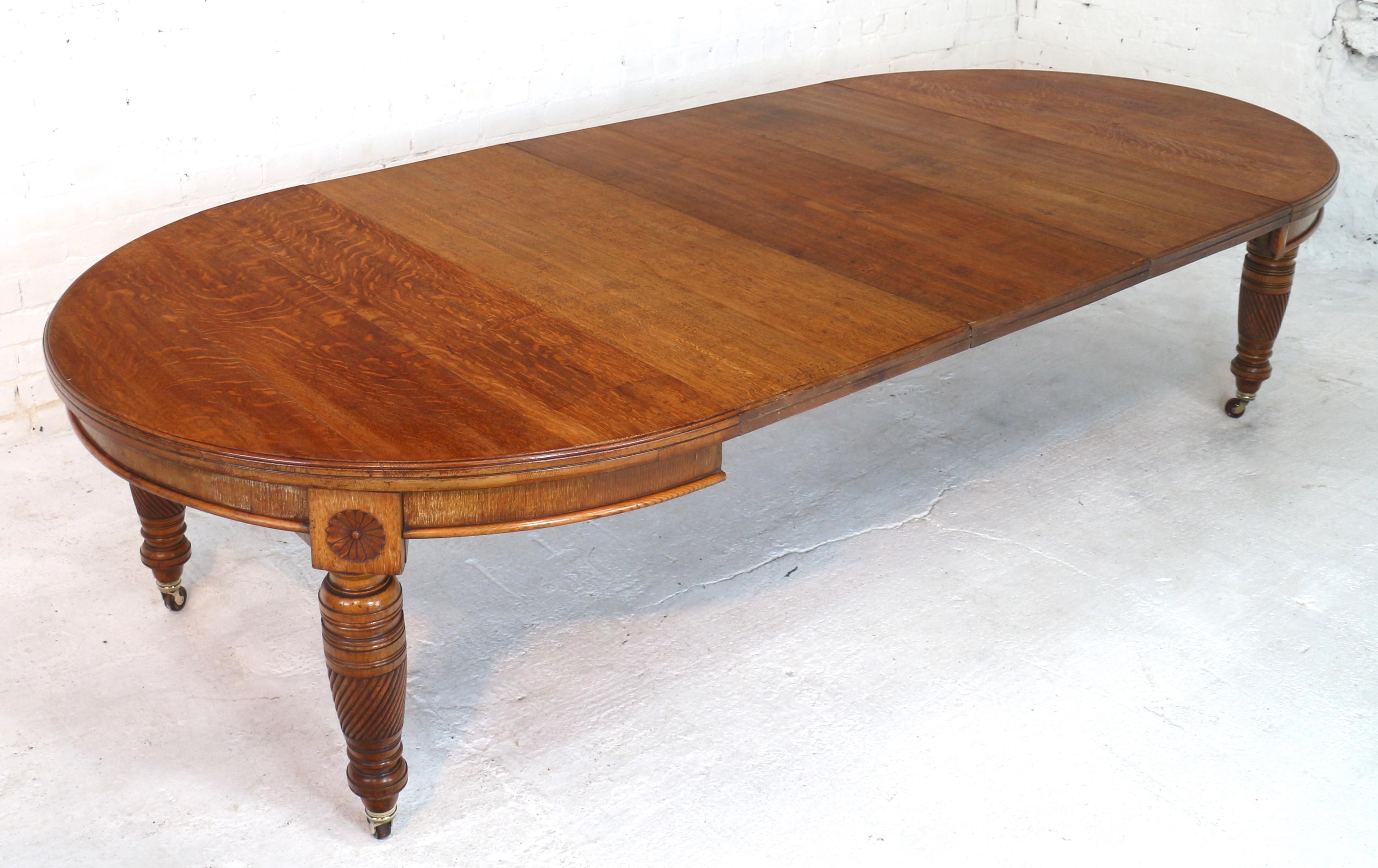 Antique English Victorian Maple and Co. Oak Campaign Dining Table and ...