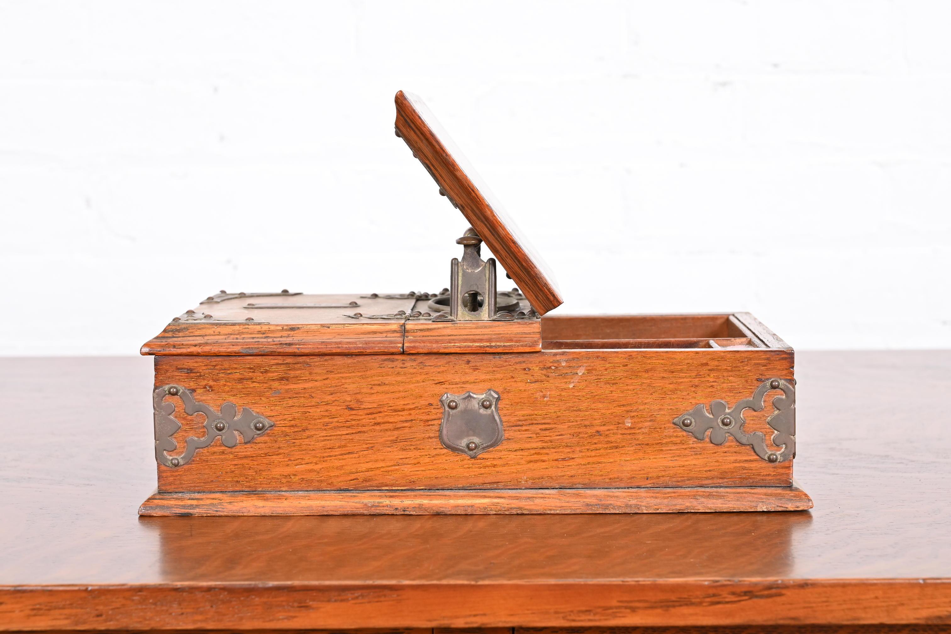 Antique English Victorian Oak and Brass Cigar / Cigarette Box For Sale ...