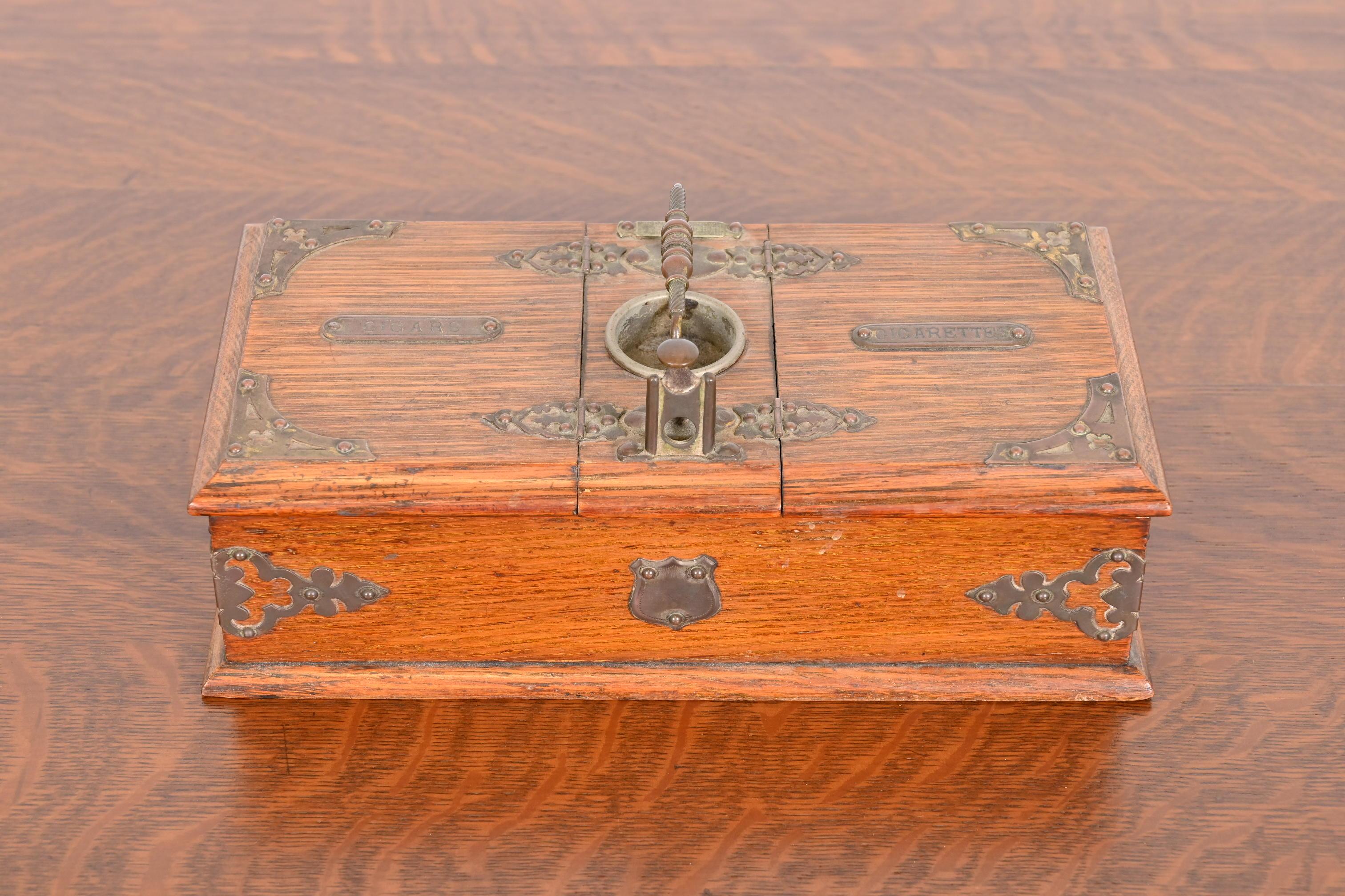 Antique English Victorian Oak and Brass Cigar / Cigarette Box For Sale ...