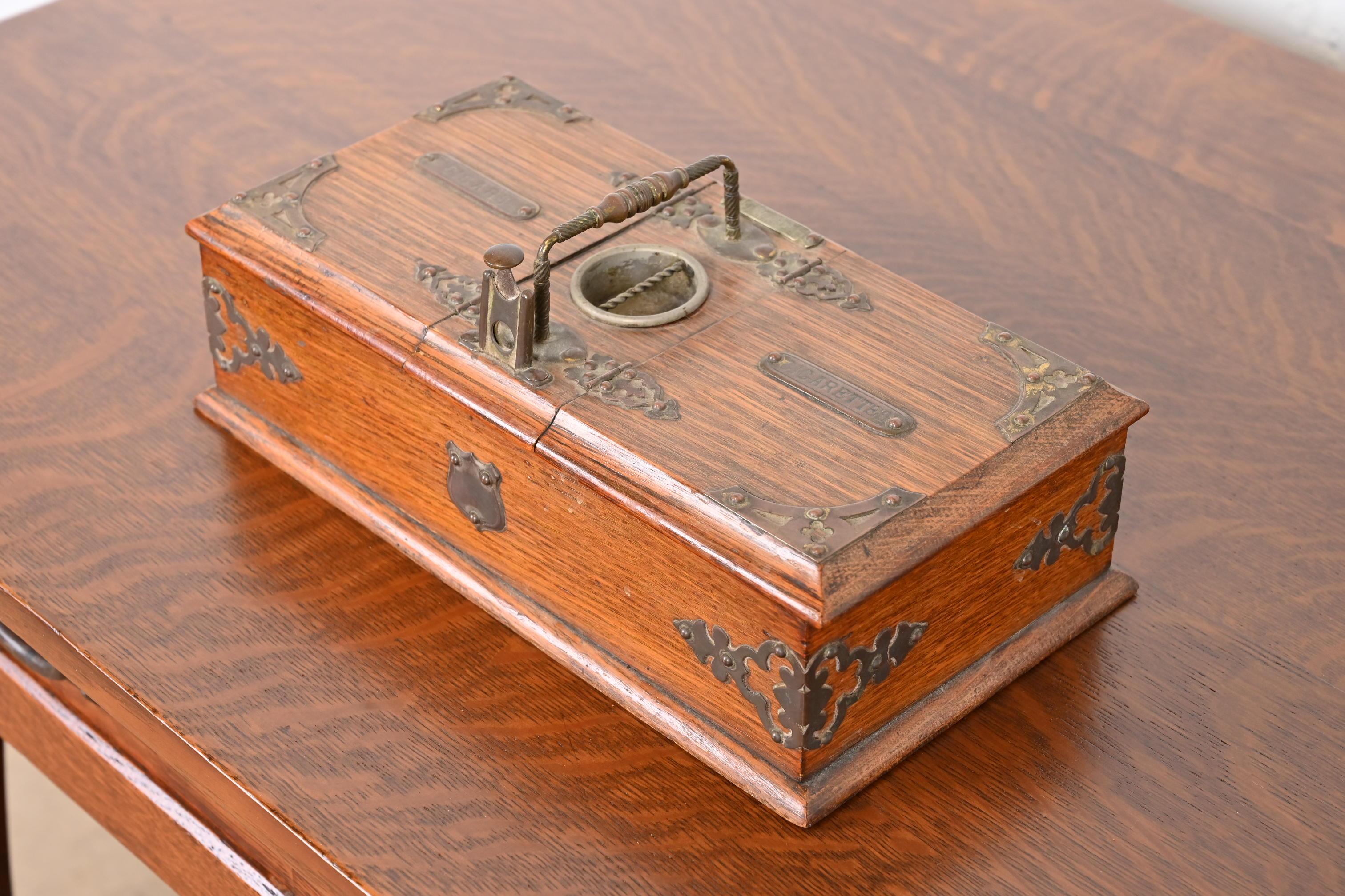 Antique English Victorian Oak and Brass Cigar / Cigarette Box For Sale ...
