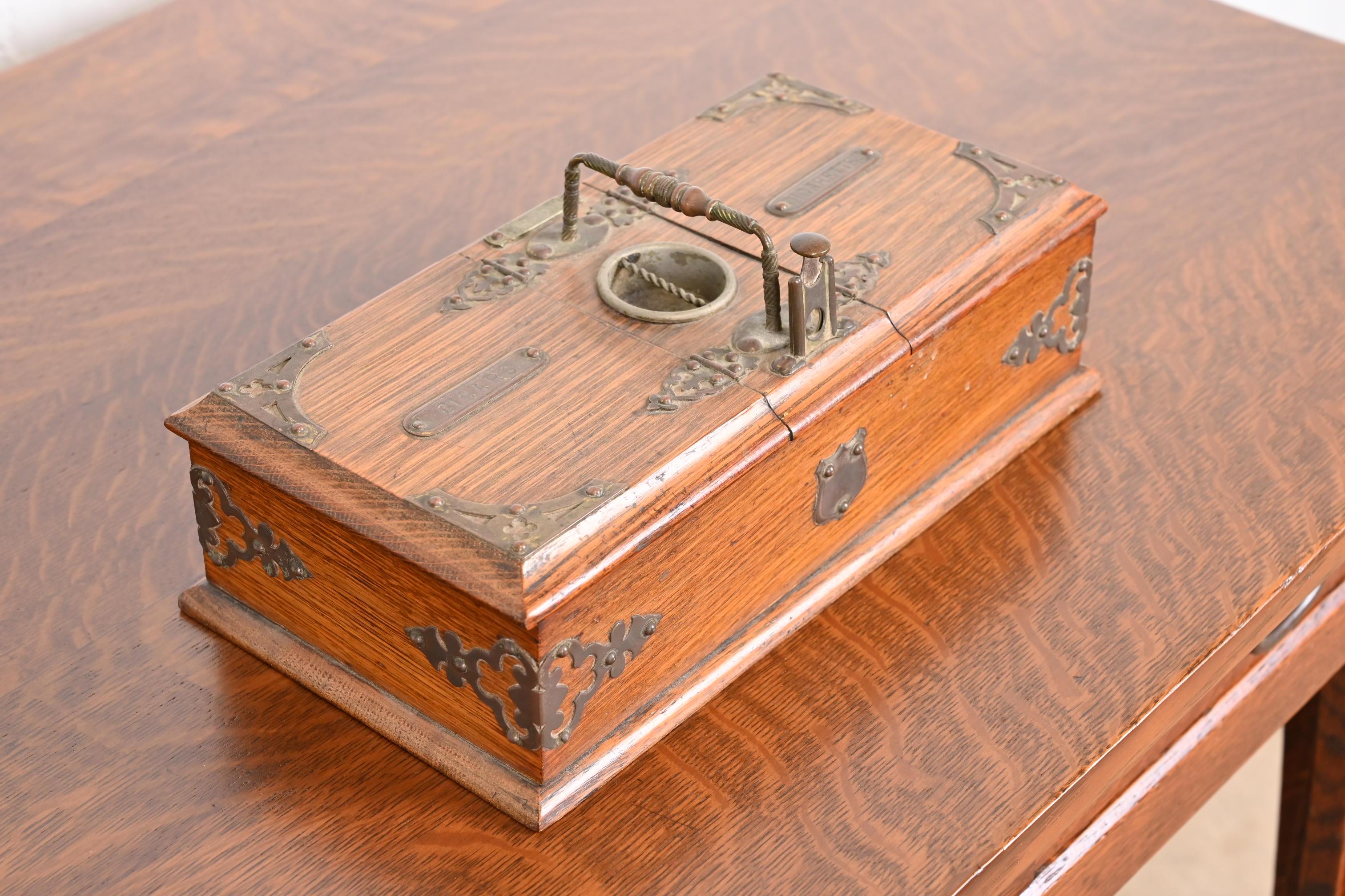Antique English Victorian Oak and Brass Cigar / Cigarette Box For Sale ...