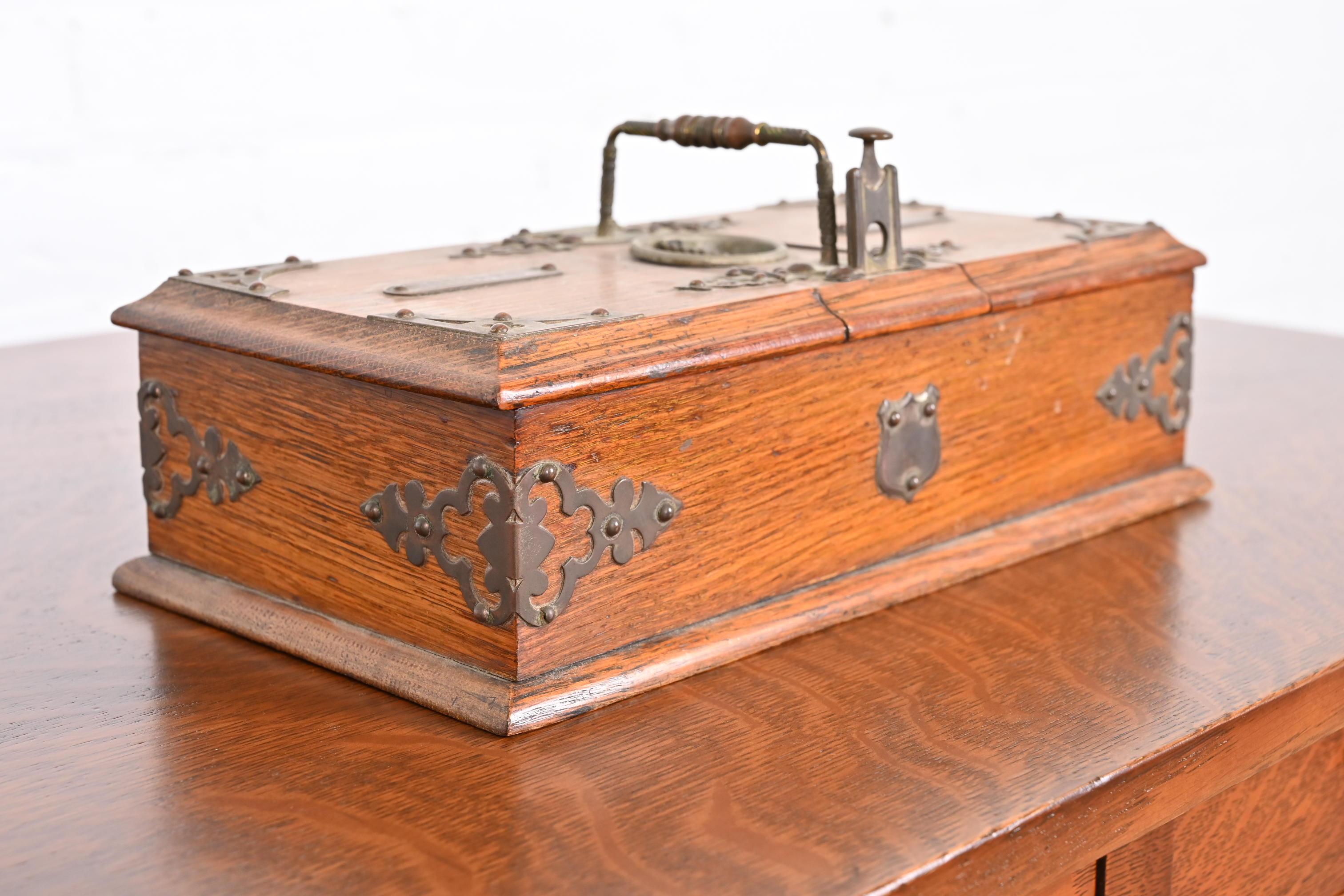 Antique English Victorian Oak and Brass Cigar / Cigarette Box For Sale ...