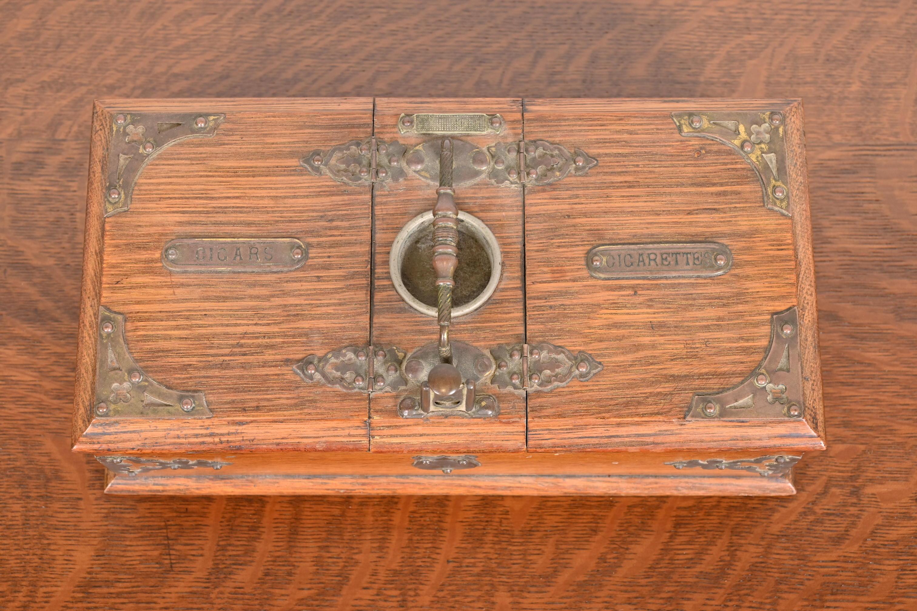 Antique English Victorian Oak and Brass Cigar / Cigarette Box For Sale ...