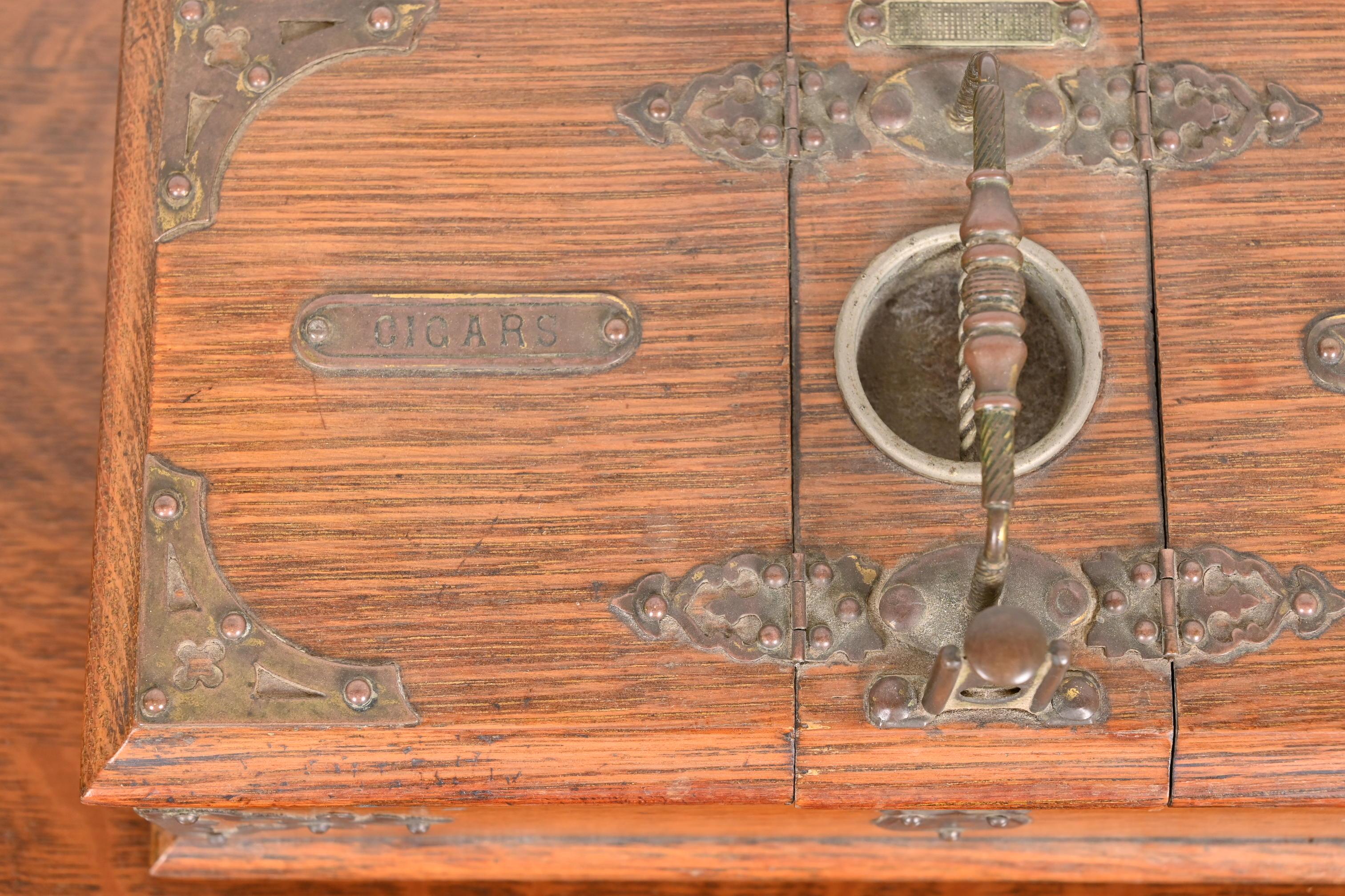 Antique English Victorian Oak and Brass Cigar / Cigarette Box For Sale ...