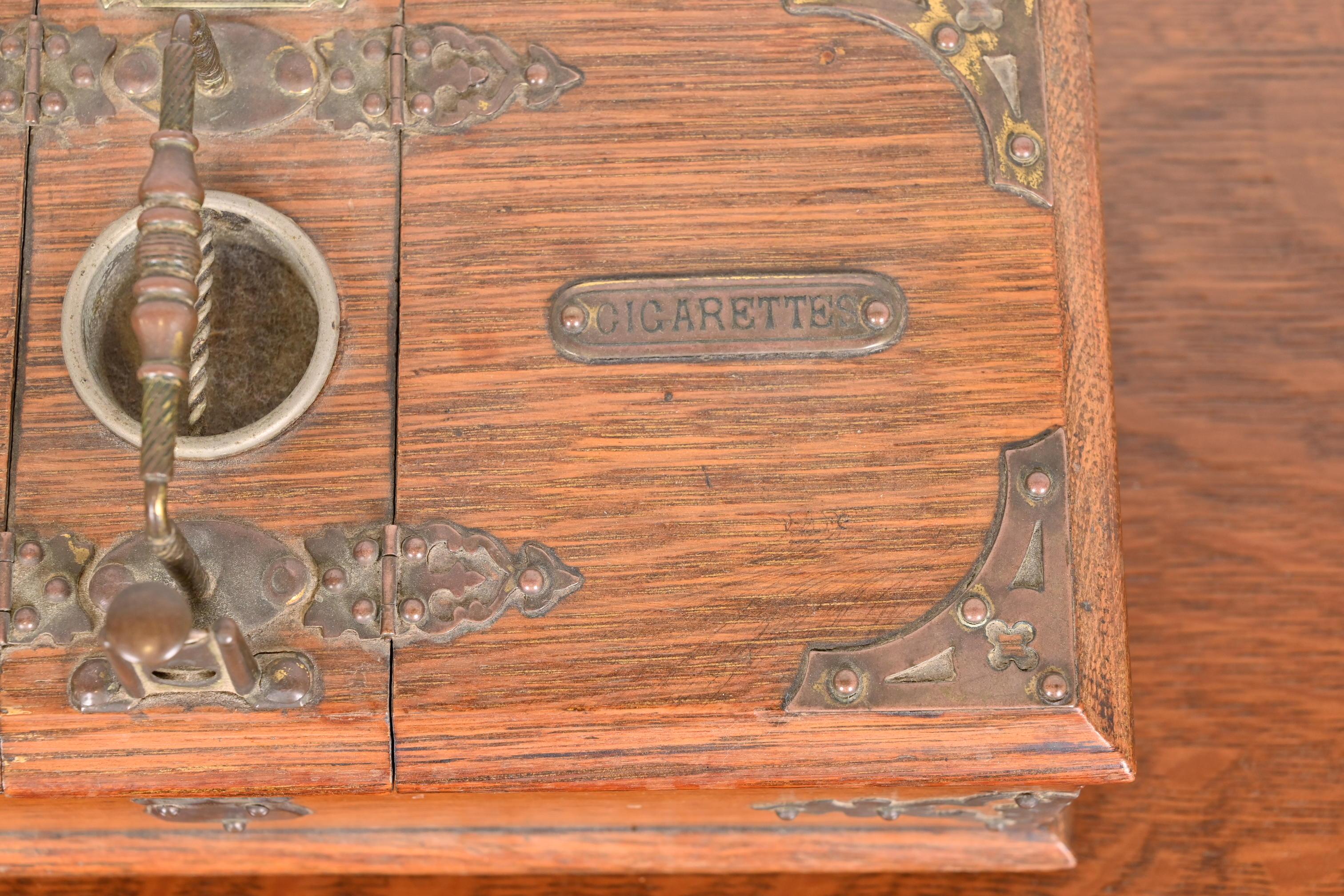 Antique English Victorian Oak and Brass Cigar / Cigarette Box For Sale ...