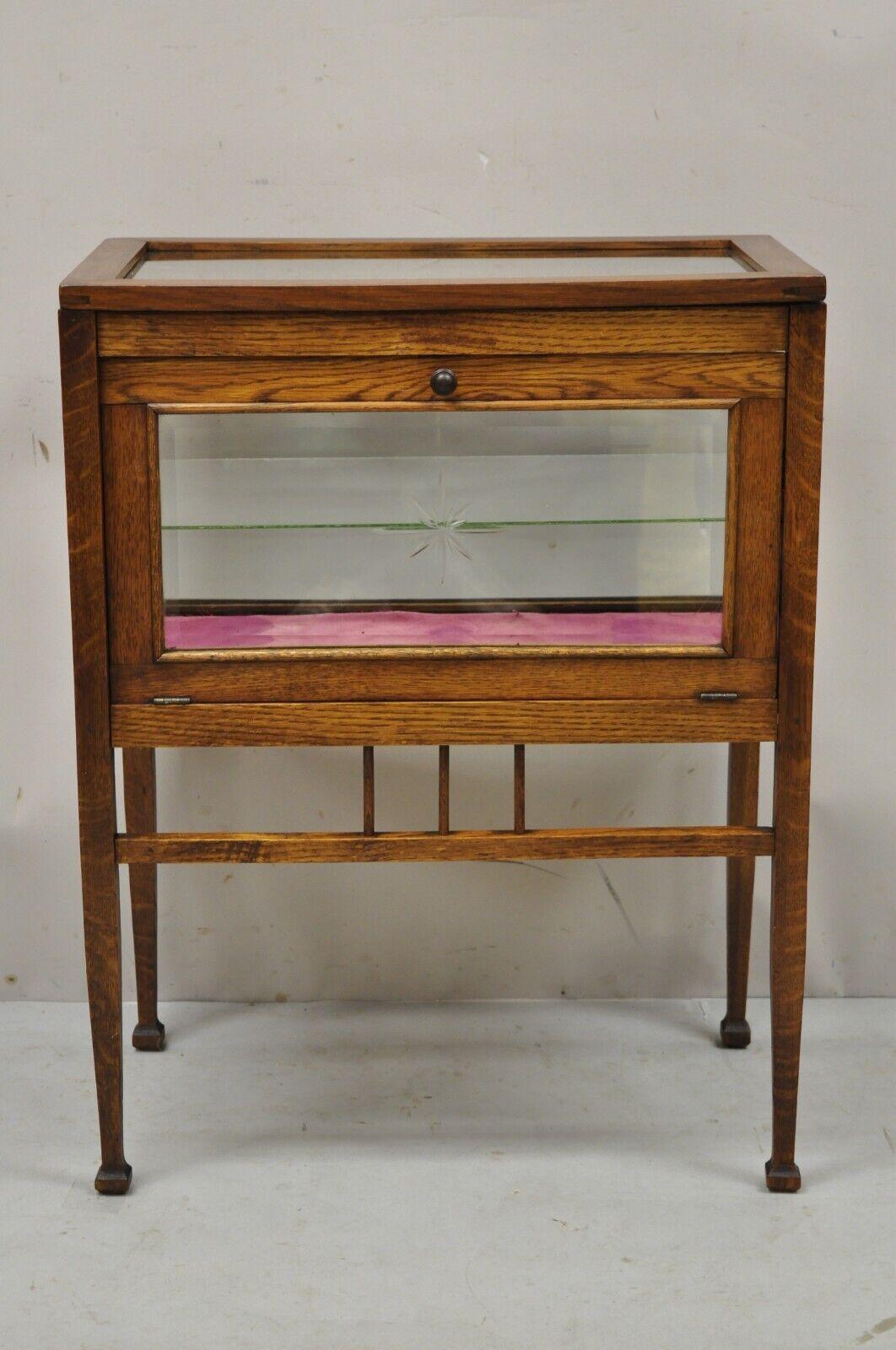 Antique English Victorian Oak Wood and Glass Small Display Case Stand ...