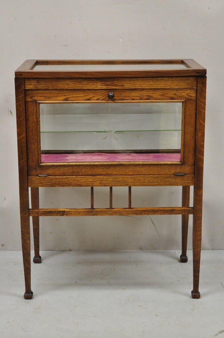 Antique English Victorian Oak Wood and Glass Small Display Case Stand ...