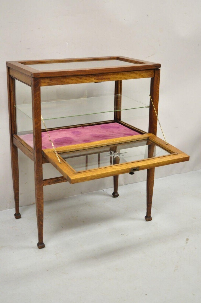 Antique English Victorian Oak Wood and Glass Small Display Case Stand ...