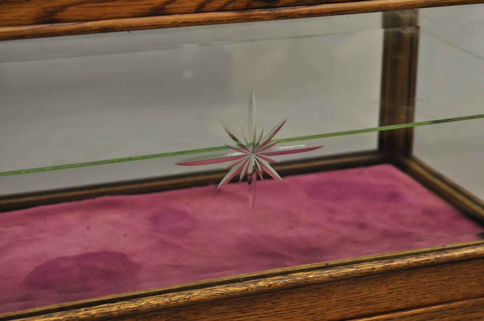 Antique English Victorian Oak Wood and Glass Small Display Case Stand ...