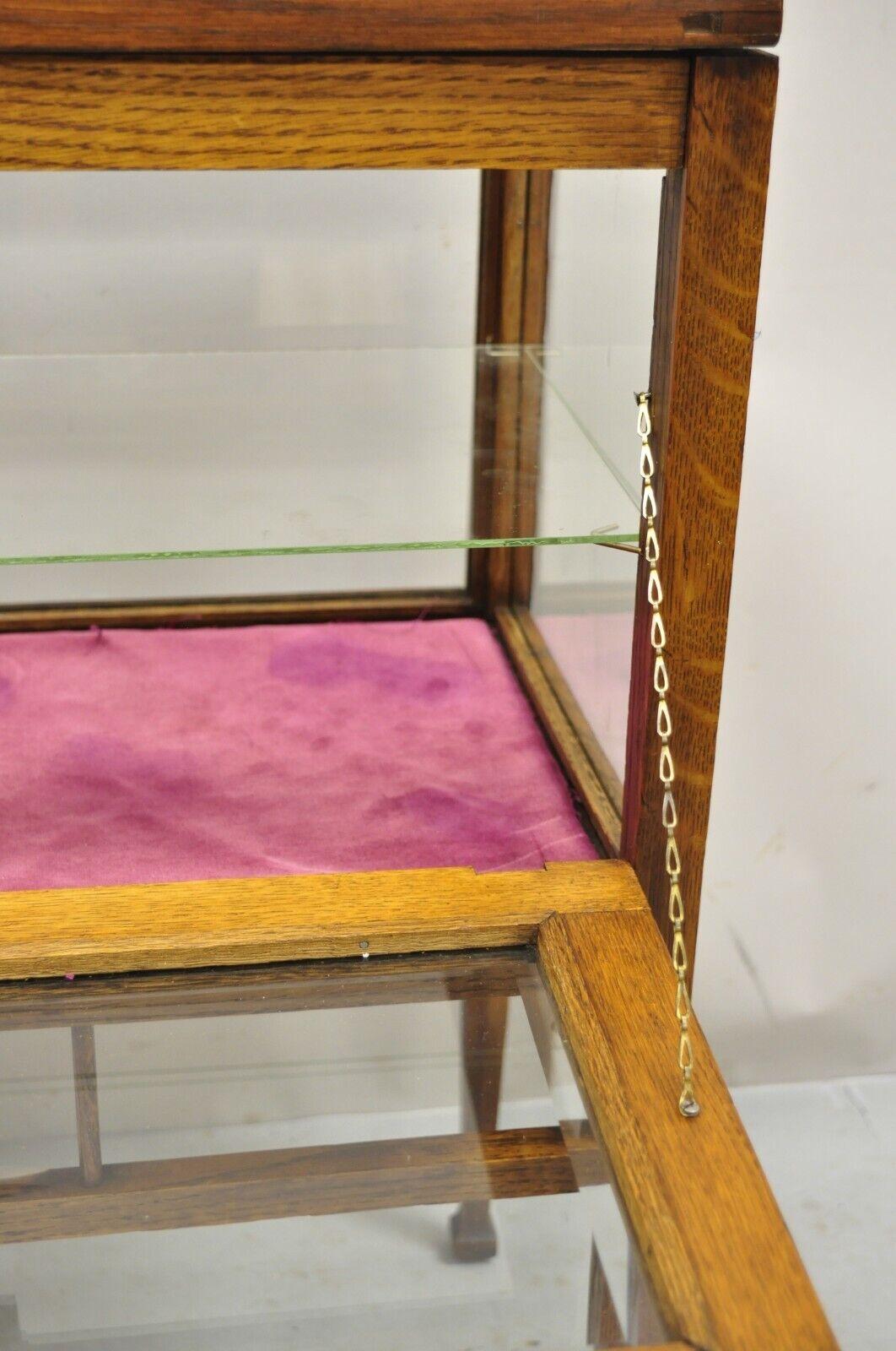Antique English Victorian Oak Wood and Glass Small Display Case Stand ...