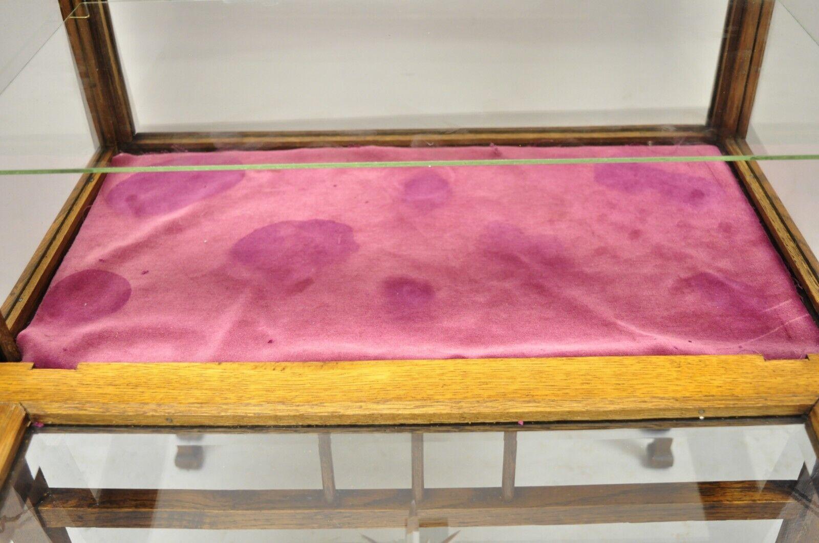 Antique English Victorian Oak Wood and Glass Small Display Case Stand ...