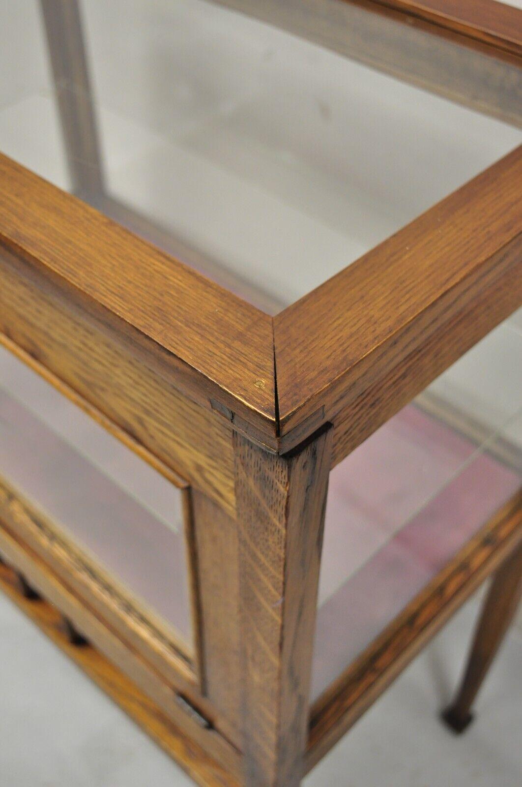 Antique English Victorian Oak Wood and Glass Small Display Case Stand ...