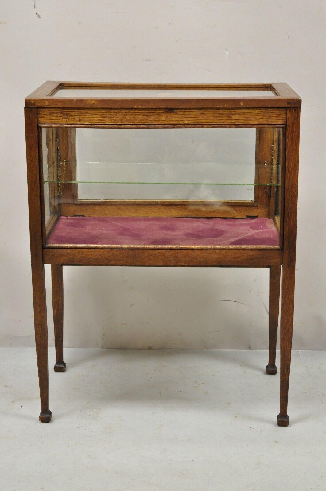 Antique English Victorian Oak Wood and Glass Small Display Case Stand ...