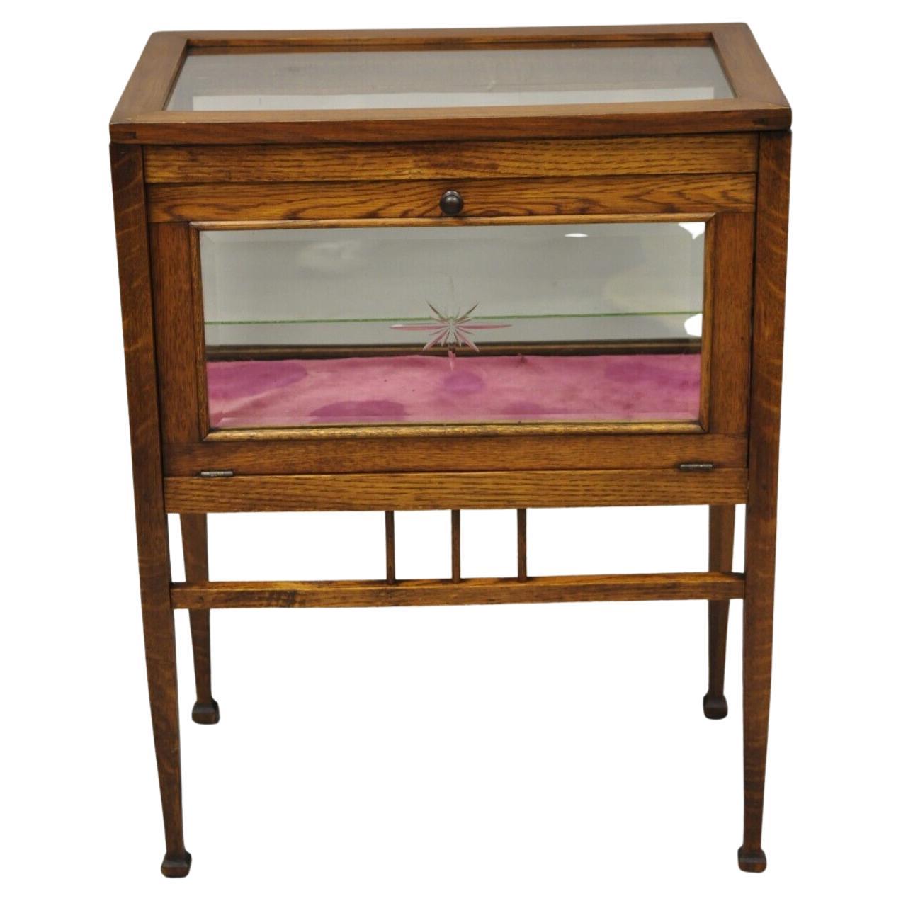 Antique Oak Display Case with One Shelf and Curved Glass Front at 1stDibs