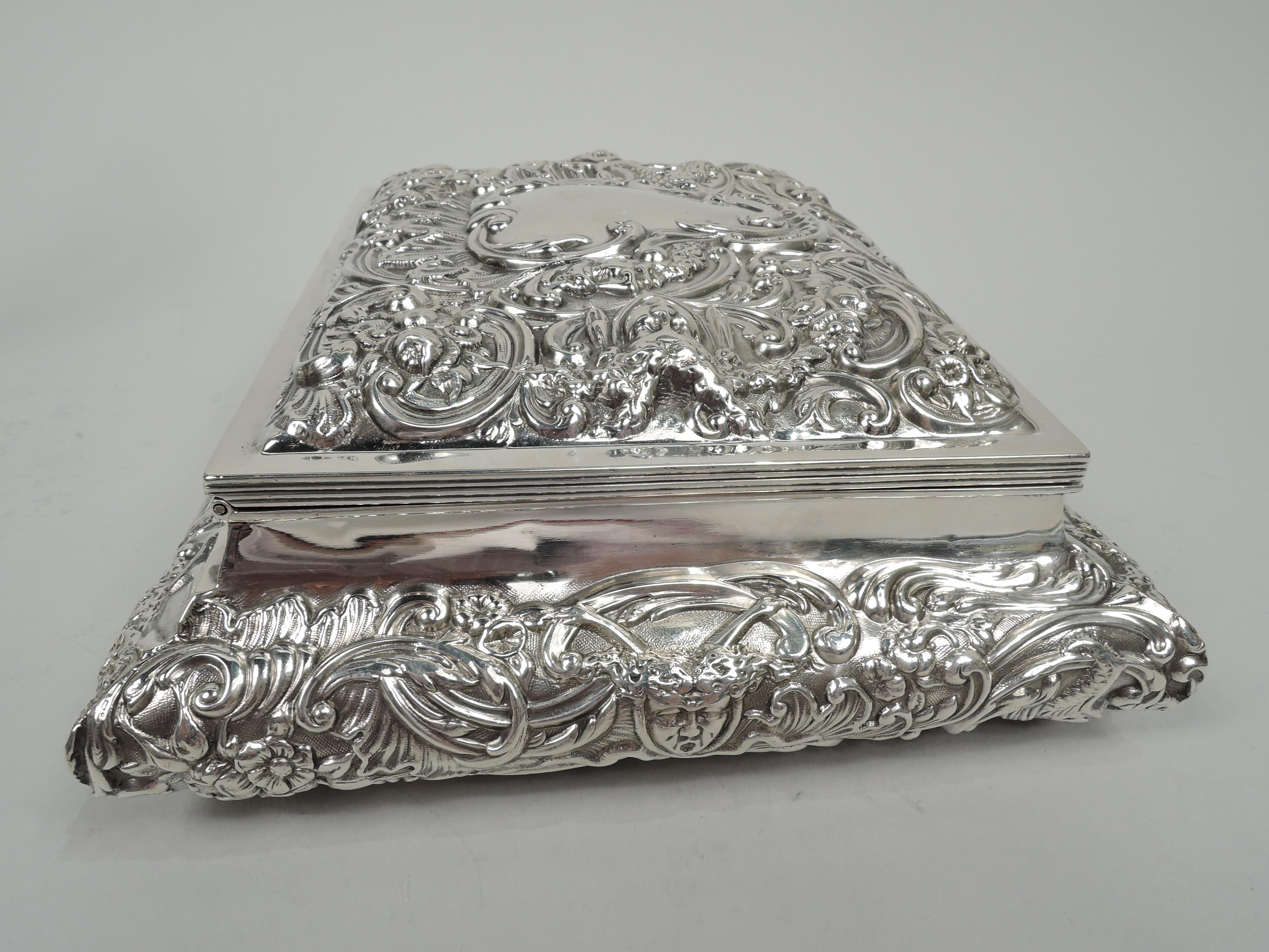 Antique English Victorian Rococo Sterling Silver Jewelry Box For Sale ...