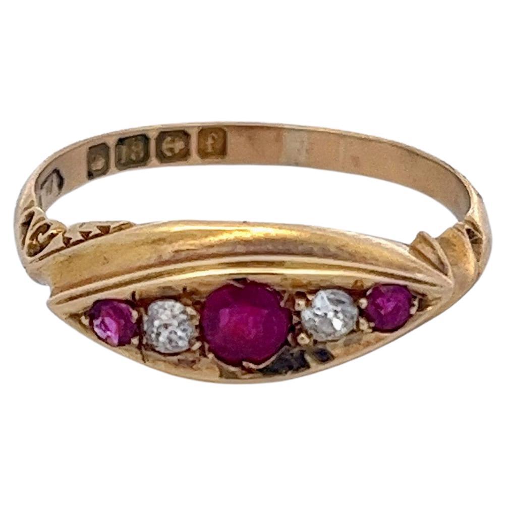 Antique English Victorian Ruby and Diamond 18 Karat Yellow Gold Ring ...