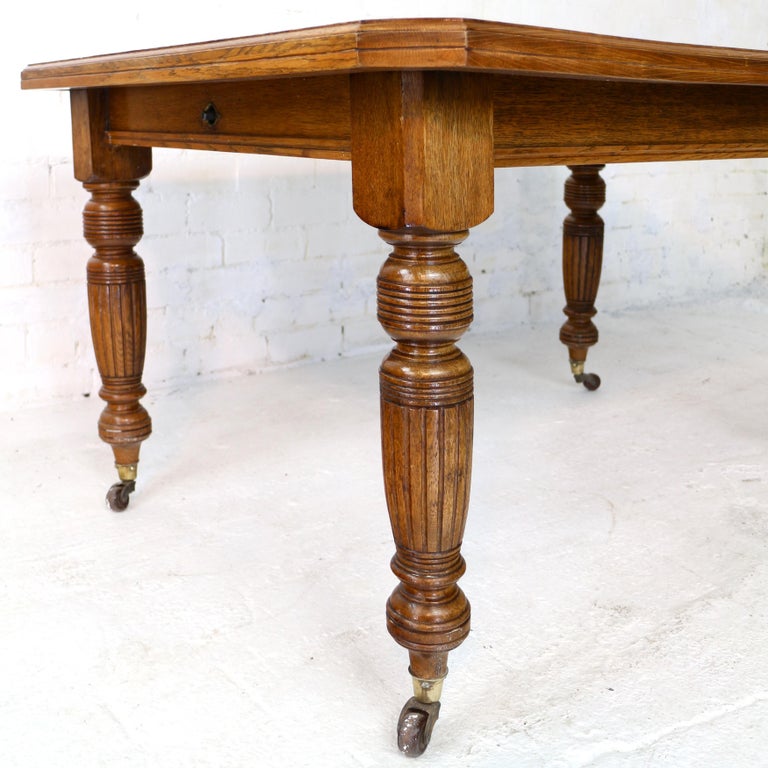 Antique English Victorian Small Oak Dining Table and 2 Leaves at 1stDibs