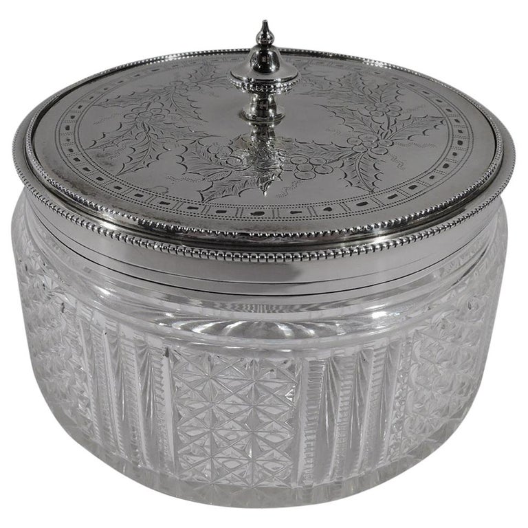 Antique English Victorian Sterling Silver and Cut-Glass Vanity Jar at ...