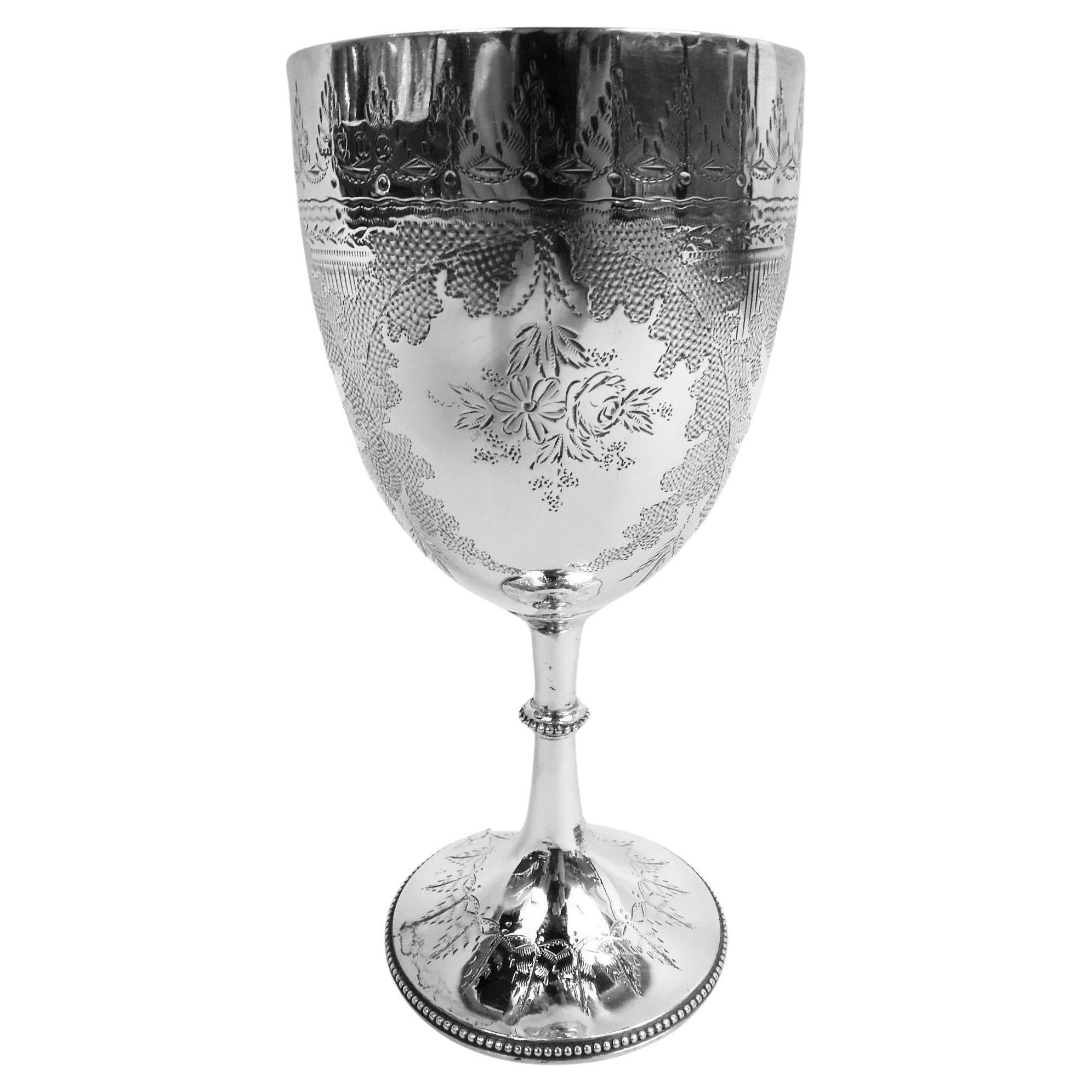 Antique English Victorian Sterling Silver Frond and Flower Goblet, 1875 ...
