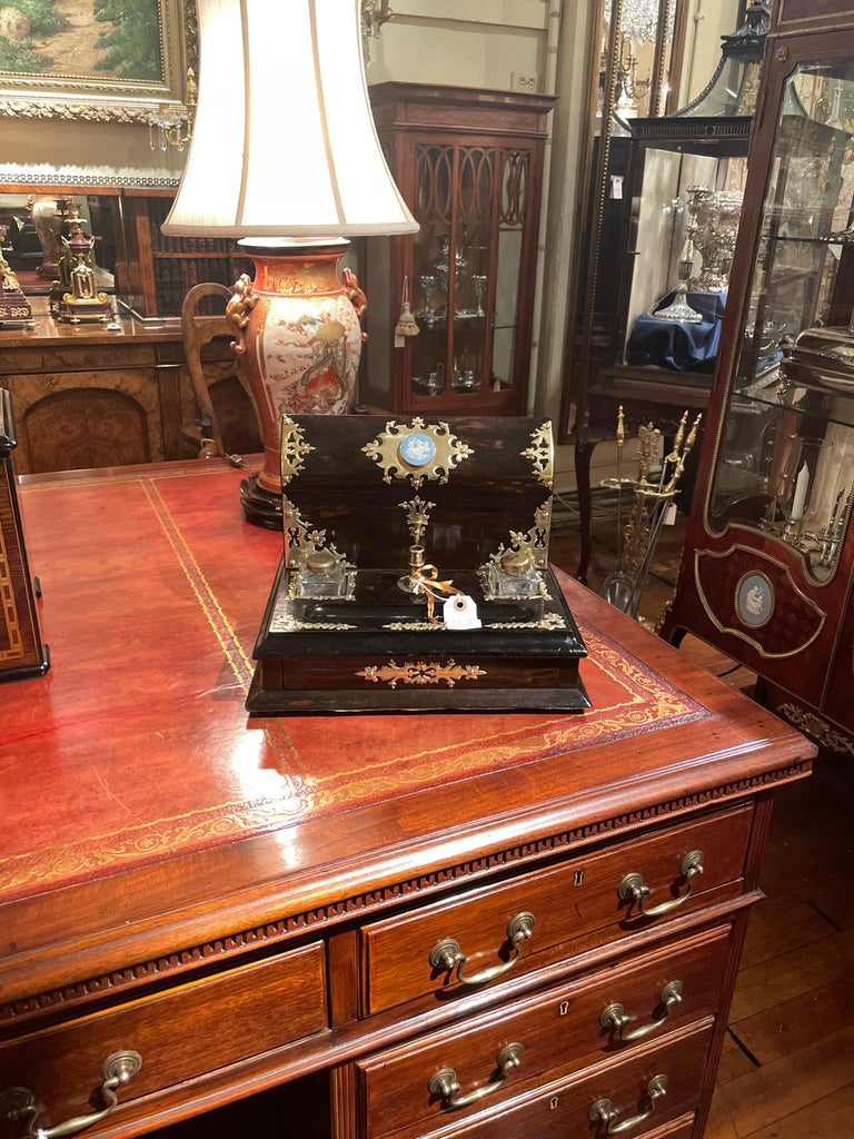 Antique English Wedgwood Blue Porcelain Coromandel Wood Inkwell, Circa ...