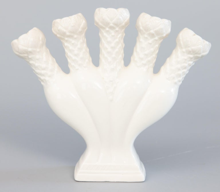 Antique English White Creamware Tulip Vase Tulipiere For Sale at 1stDibs
