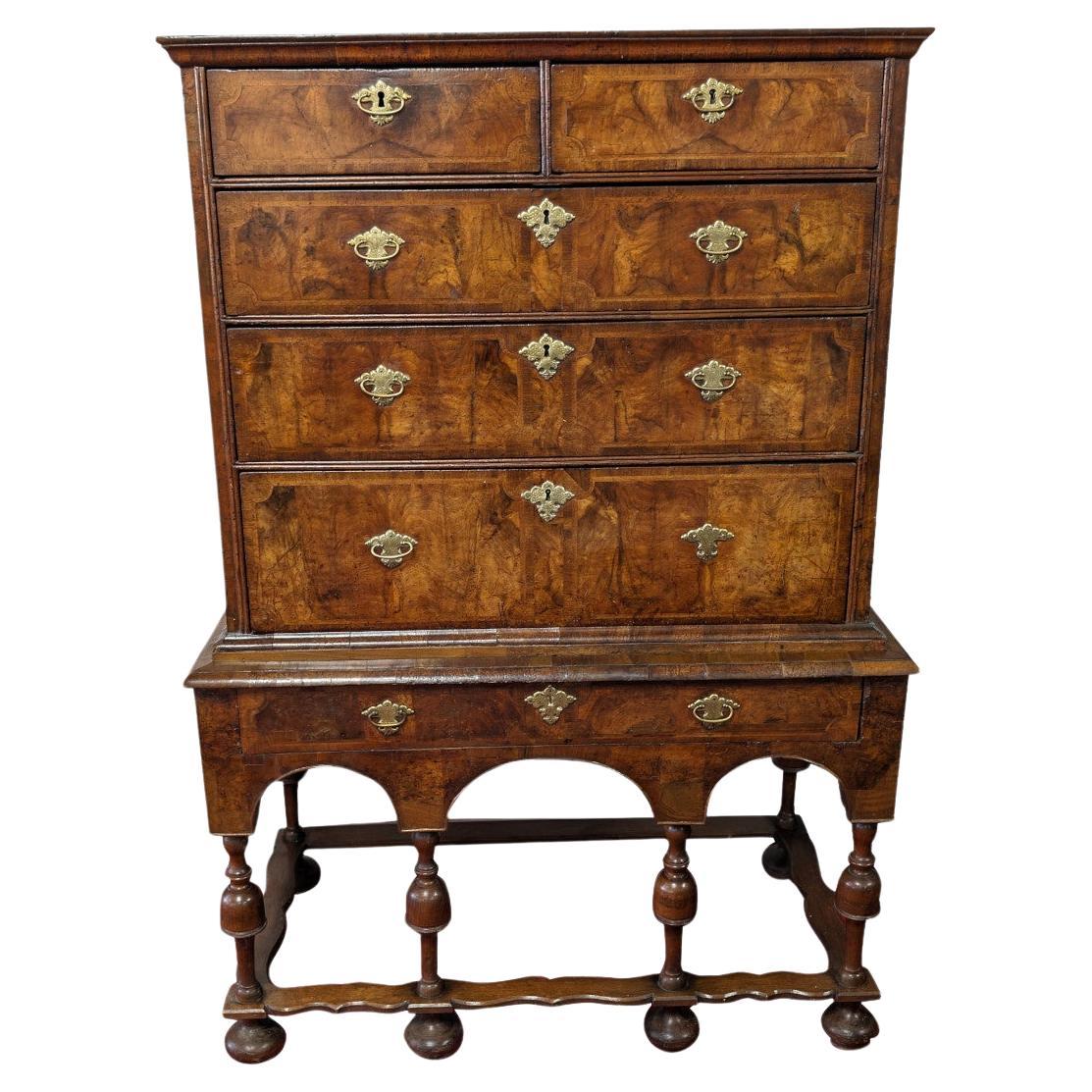 Antique English William and Mary Burl Walnut Cabinet On Stand, Late ...