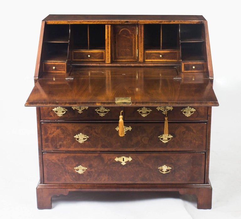 Antique English William and Mary Walnut and Feather Banded Bureau, 17th ...