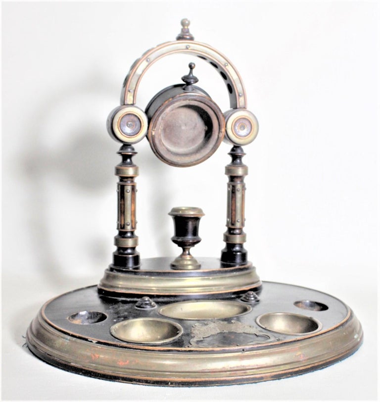 Antique English Wood and Brass Dresser Top Pocket Watch Stand and Vide ...