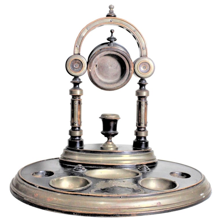 Antique English Wood and Brass Dresser Top Pocket Watch Stand and Vide ...