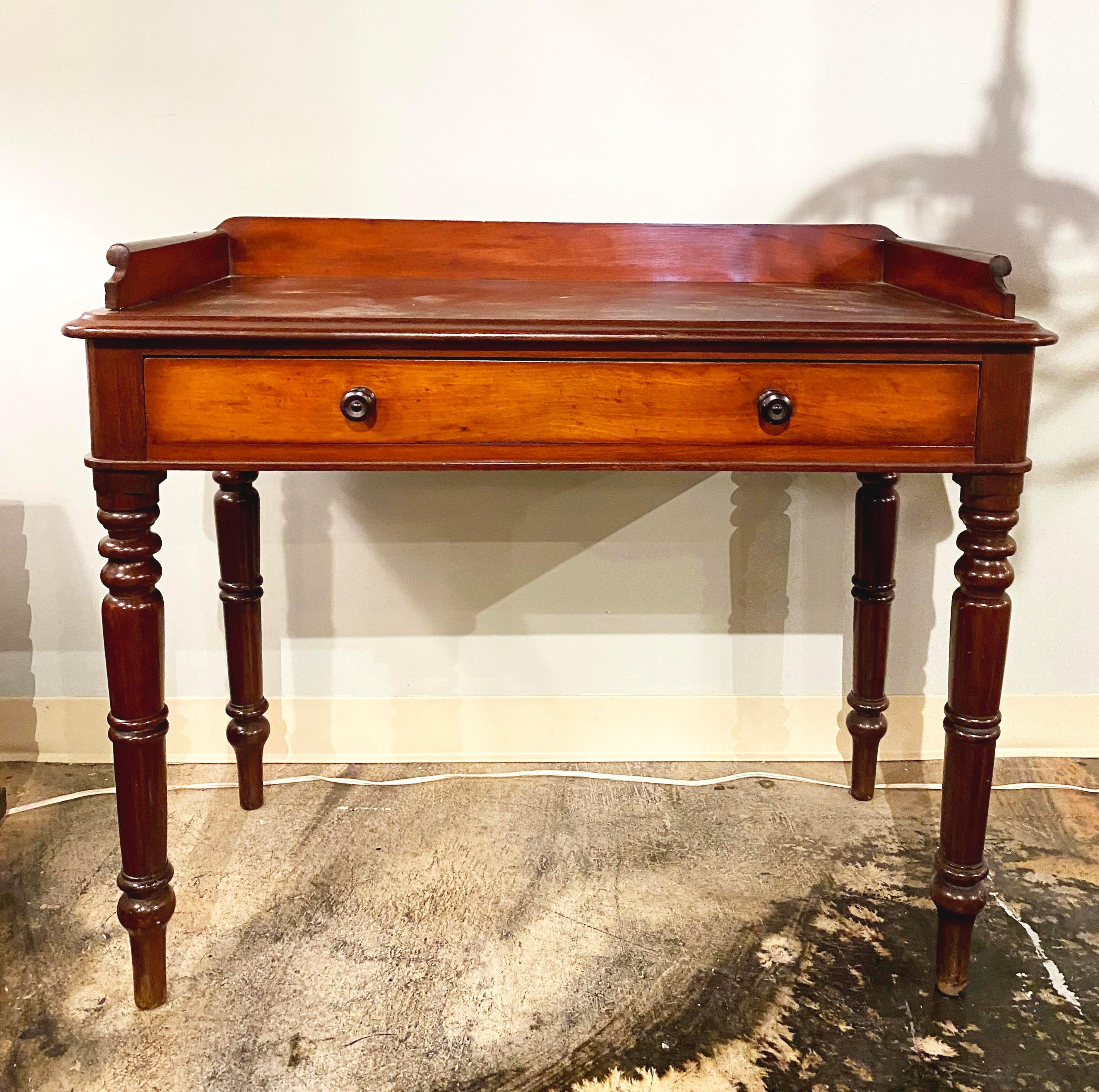 Antique English Writing Desk With Single Drawer and Turned Legs For ...