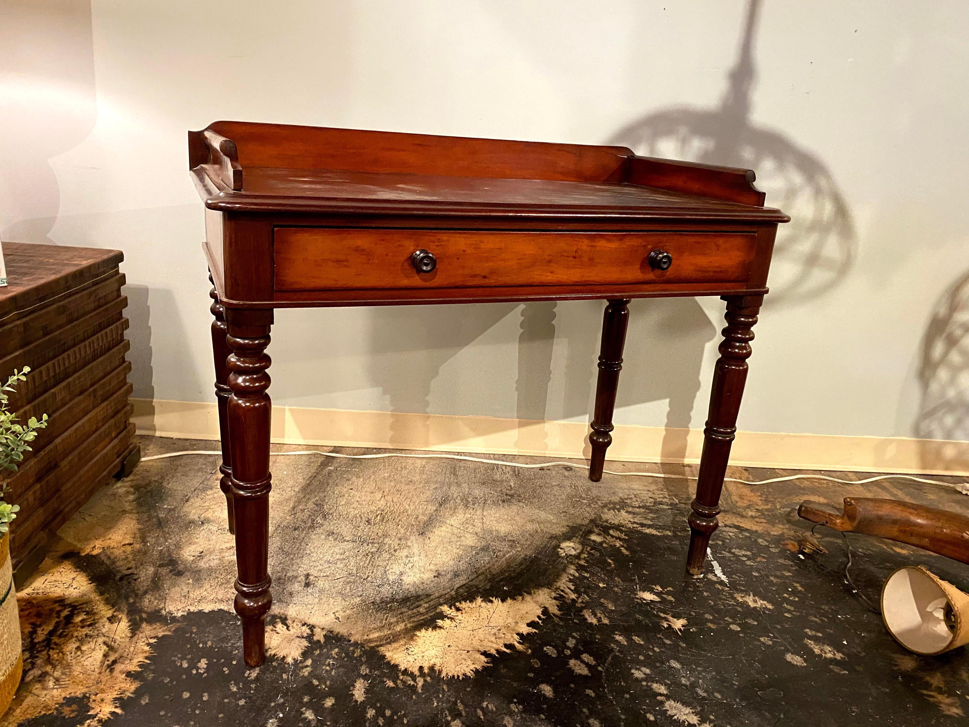 Antique English Writing Desk With Single Drawer and Turned Legs For ...