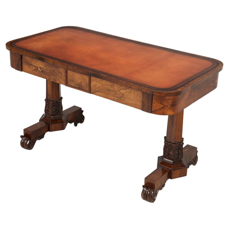 Antique English Writing Table or Small Desk of Exquisite Quality Tooled ...
