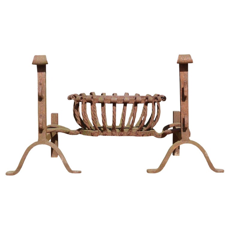 Antique English Wrought Iron Fire Grate For Sale at 1stDibs