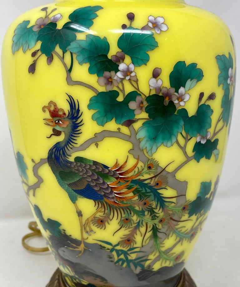 Antique English Yellow Enamel Porcelain and Gold Bronze Lamp, Circa ...