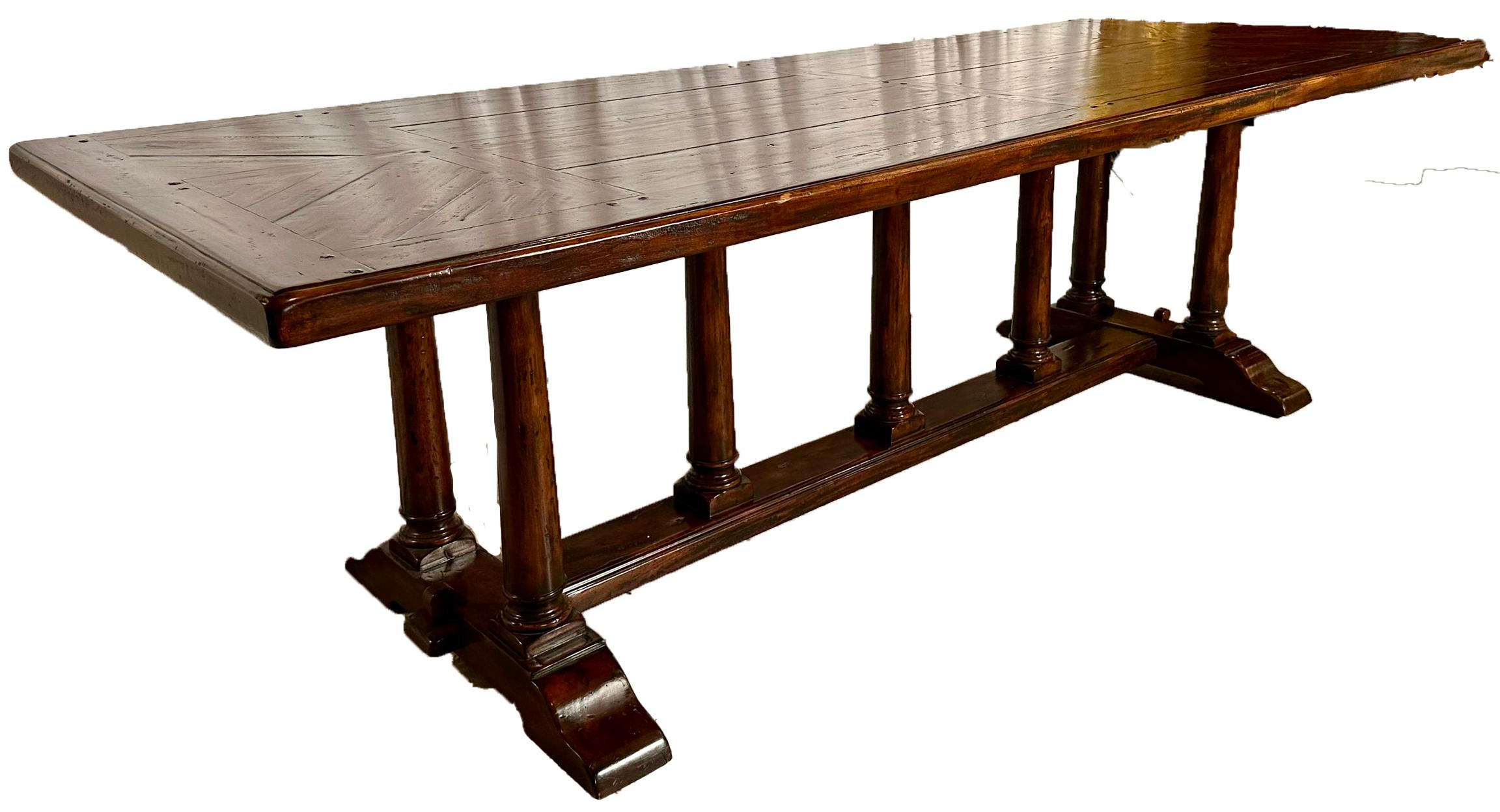 Antique English Yew Wood Trestle Table, Circa 1900. For Sale at 1stDibs