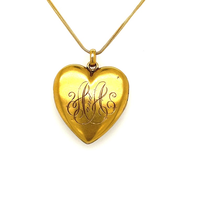 Antique Engraved 14 Karat Yellow Gold Heart Locket Necklace at 1stDibs