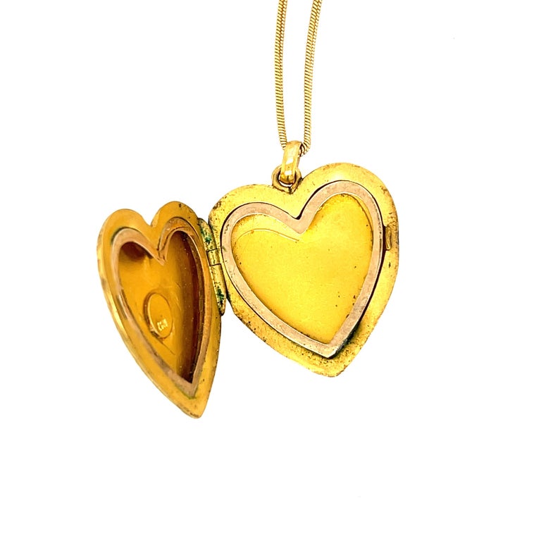 Antique Engraved 14 Karat Yellow Gold Heart Locket Necklace at 1stDibs