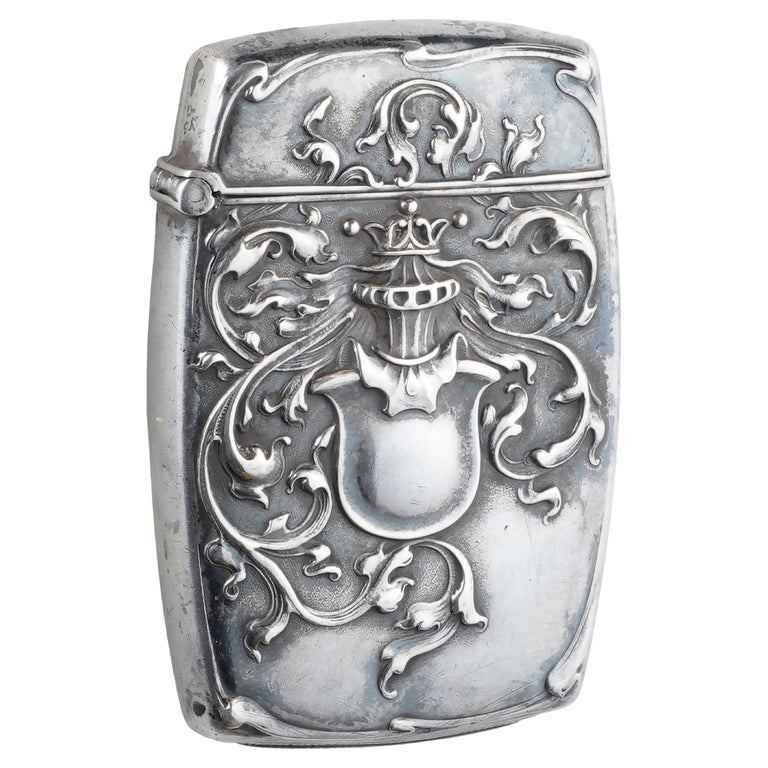 Antique, Engraved Relief Match Safe with Crown Embellishment Sterling ...