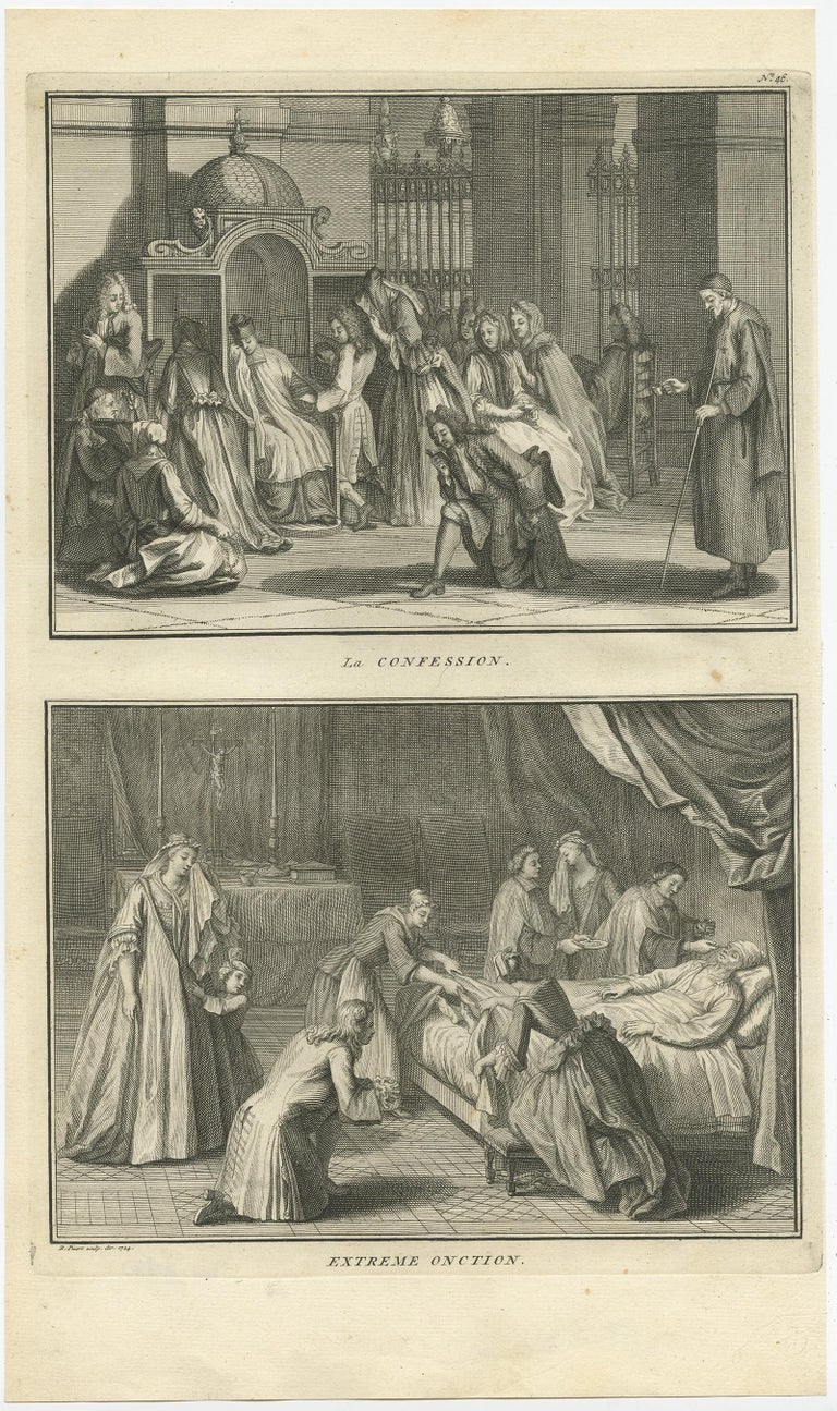 Antique Engraving Depicting the Confession and the Anointing of the ...