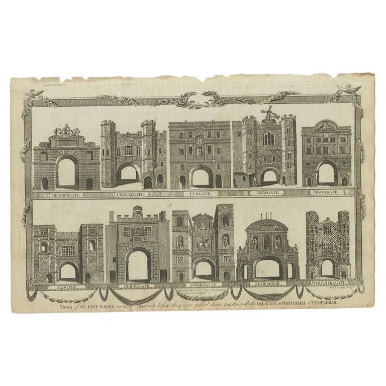 Antique Engraving of a Number of City Gates in England, c.1800 For Sale ...