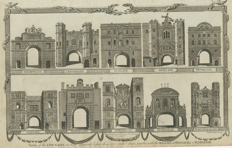 Antique Engraving of a Number of City Gates in England, c.1800 For Sale ...