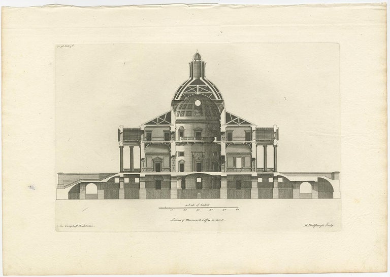 Antique Engraving of a Section of Mereworth Castle in Kent, England ...