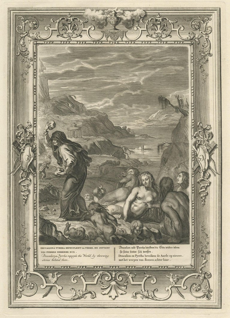 Antique Engraving of Deucalion and Pyrrha of Phthia, Thessaly, Greece ...