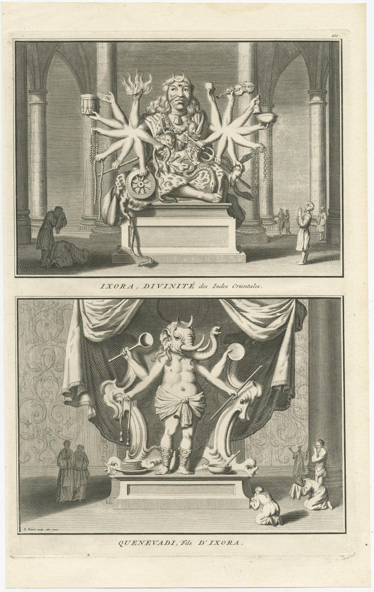 Antique Engraving of East Indian Deites Quenevadi and Ixora, 1722 For ...