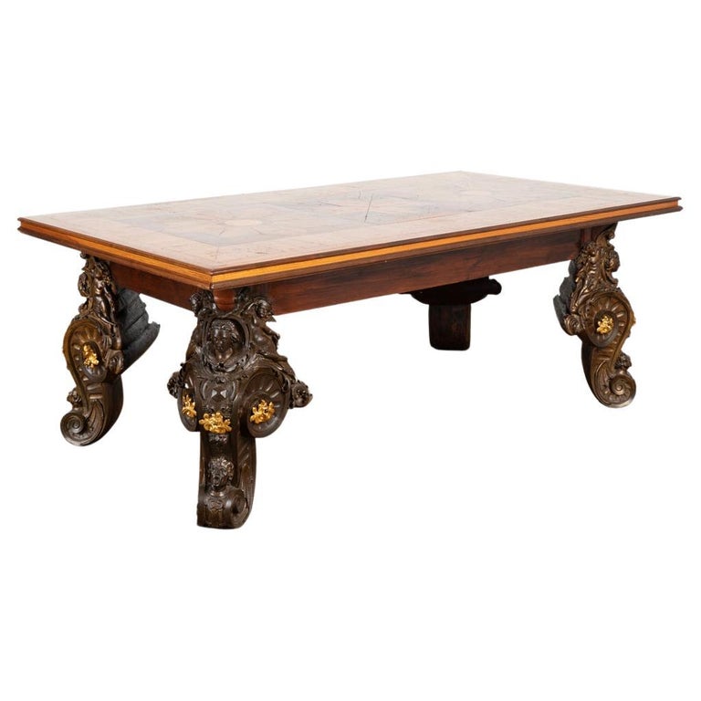 Antique Entryway Table with Inlaid Top and Bronze Legs, Italy, circa ...
