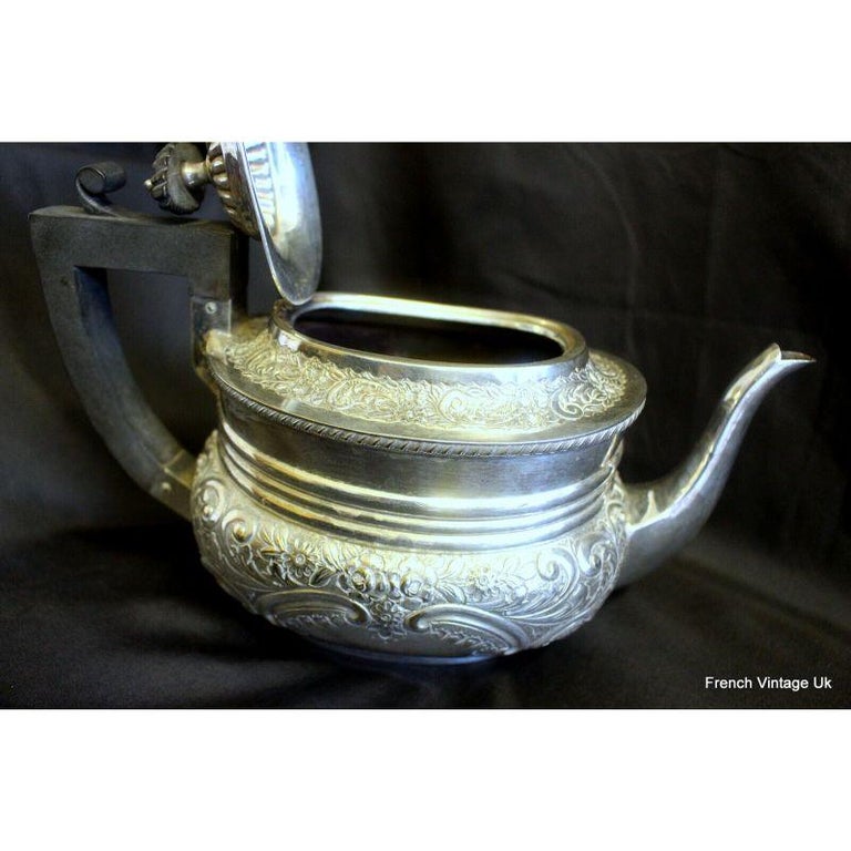 Antique E.P.N.S. Embossed Silver Plated Tea Pot 19th C.Complete For ...
