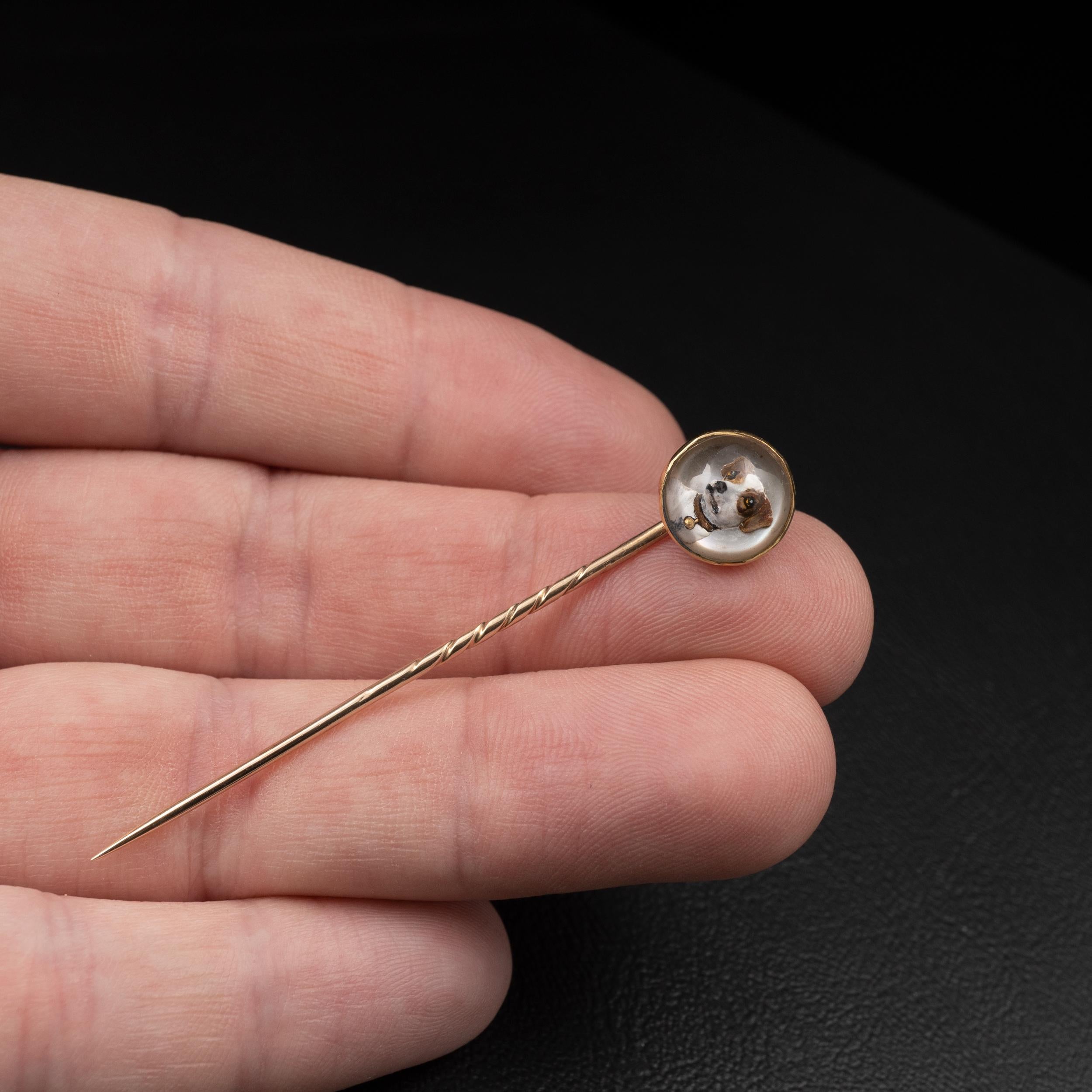 Antique Essex Crystal Jack Russell Dog Stick Pin 15 Karat Gold and ...