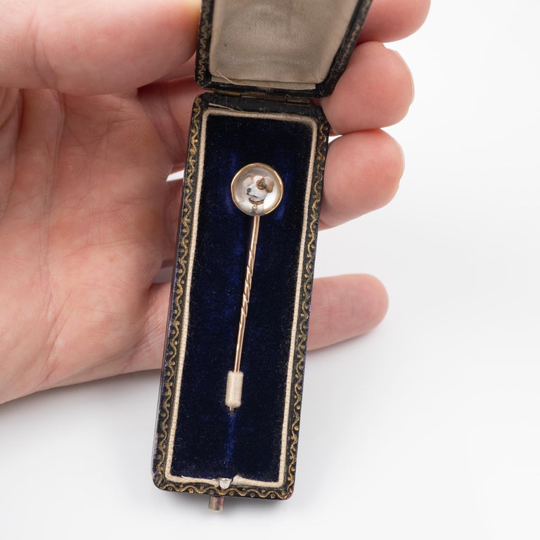 Antique Essex Crystal Jack Russell Dog Stick Pin 15 Karat Gold and ...