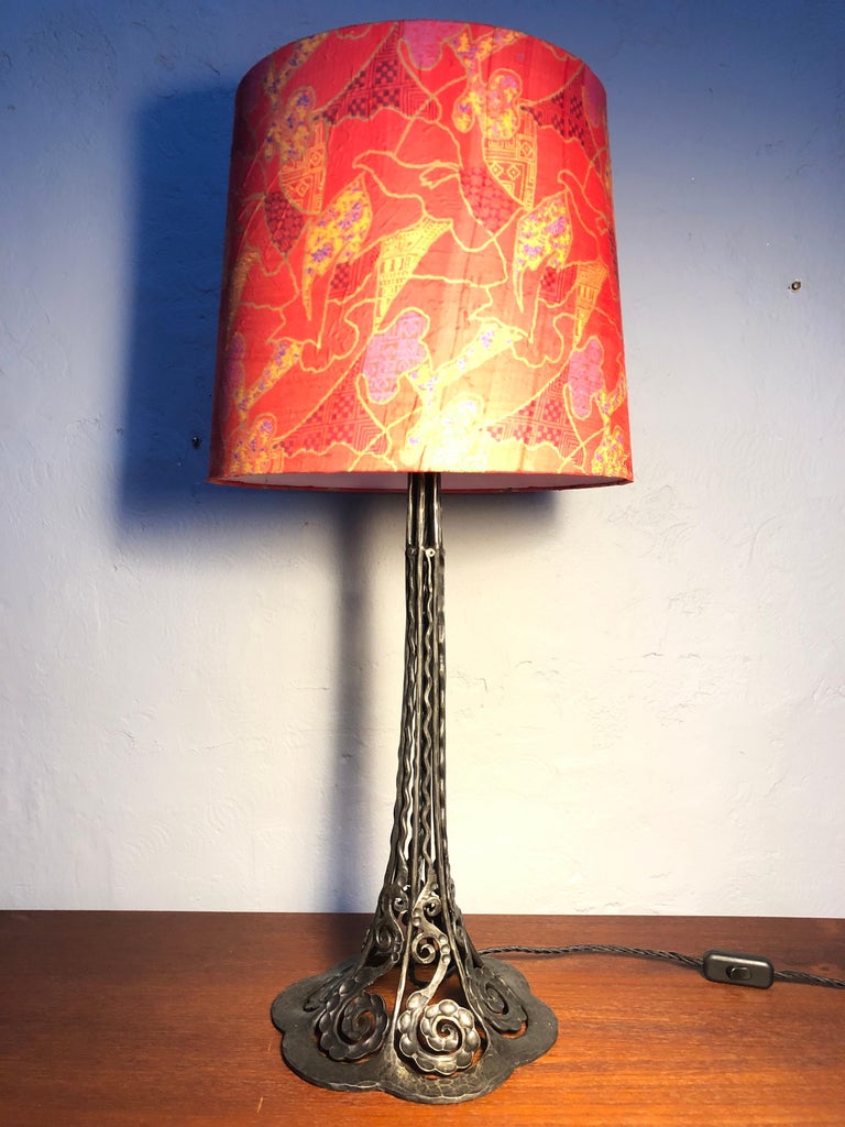 Antique Estate Made Wrought Iron Table Lamp For Sale at 1stDibs